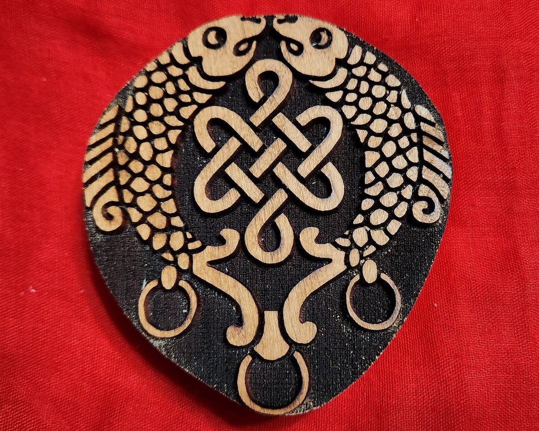 Ulzii Mongol Eternity Knot Between Two Fish Solid Woodcut for Wood ...