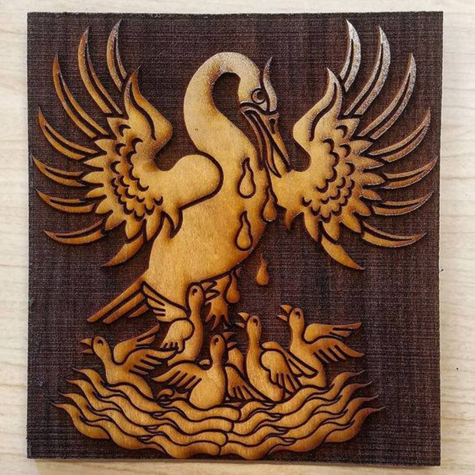 Pelican in Her Piety Wings Spread Angry Bird Woodcut for Wood Block ...