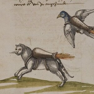 16th Century German Rocket Cat Woodcut Stamp for Wood Block Printing or ...