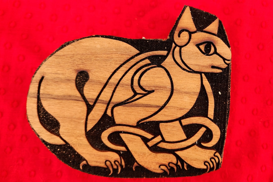 Book of Kells Irish Pangur Bán Cat Woodcut Stamp for Wood Printing or ...