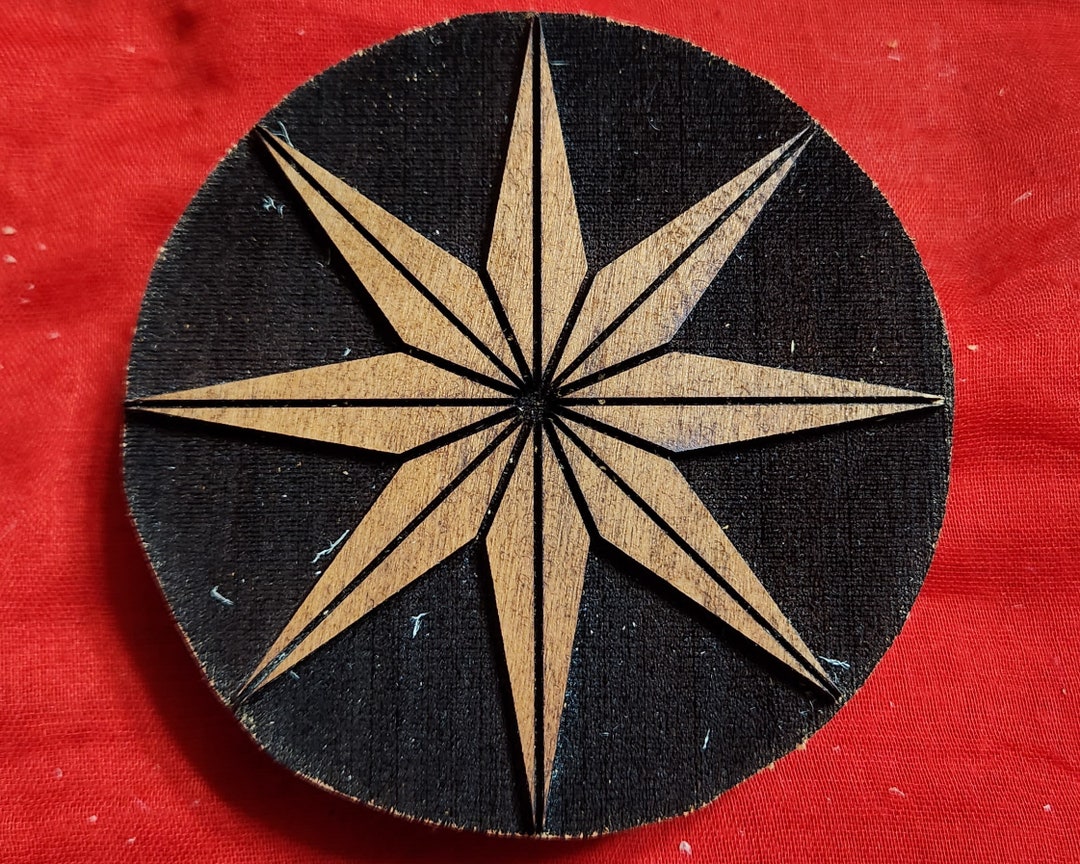 Compass Star Split Version Woodcut for Wood Block Printing or Leather ...