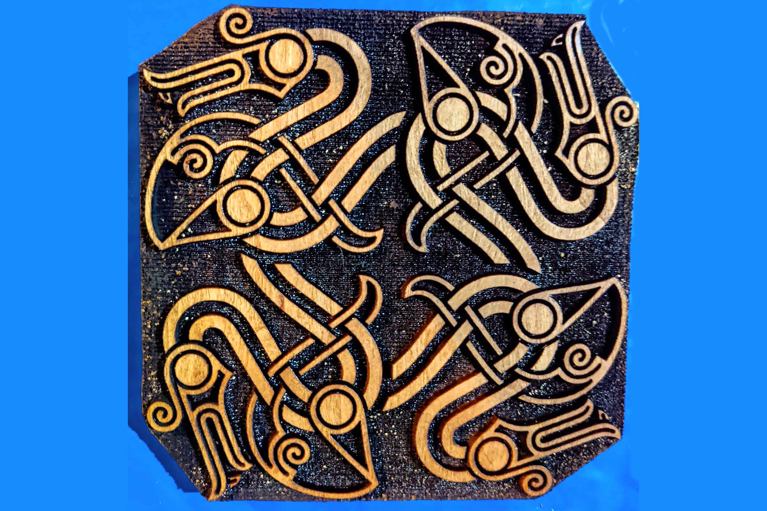 Pre-viking Germanic Four Headed Dragon Knot Woodcut Stamp for Wood ...
