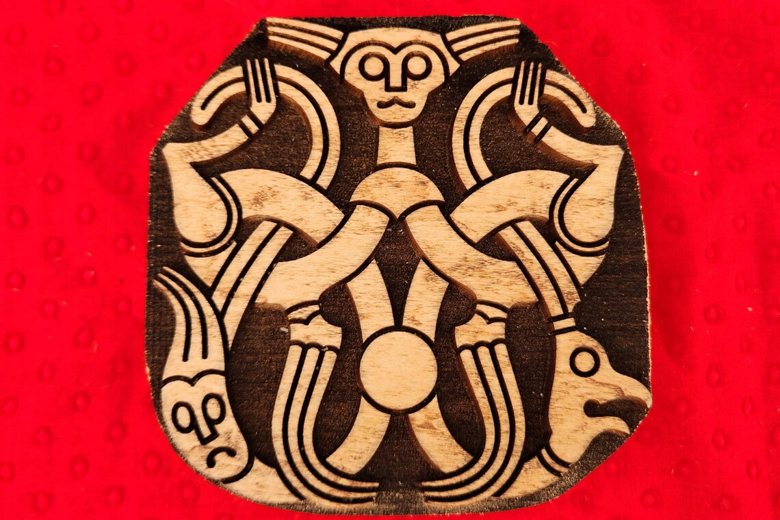 9th Century Norse Oseberg Style Viking Three Headed Beast Woodcut Stamp ...