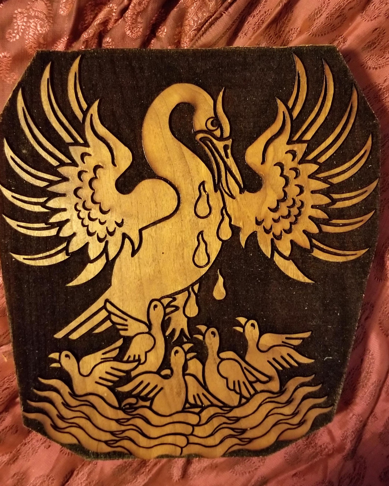 Pelican in Her Piety Wings Spread Angry Bird Woodcut for Wood Block ...