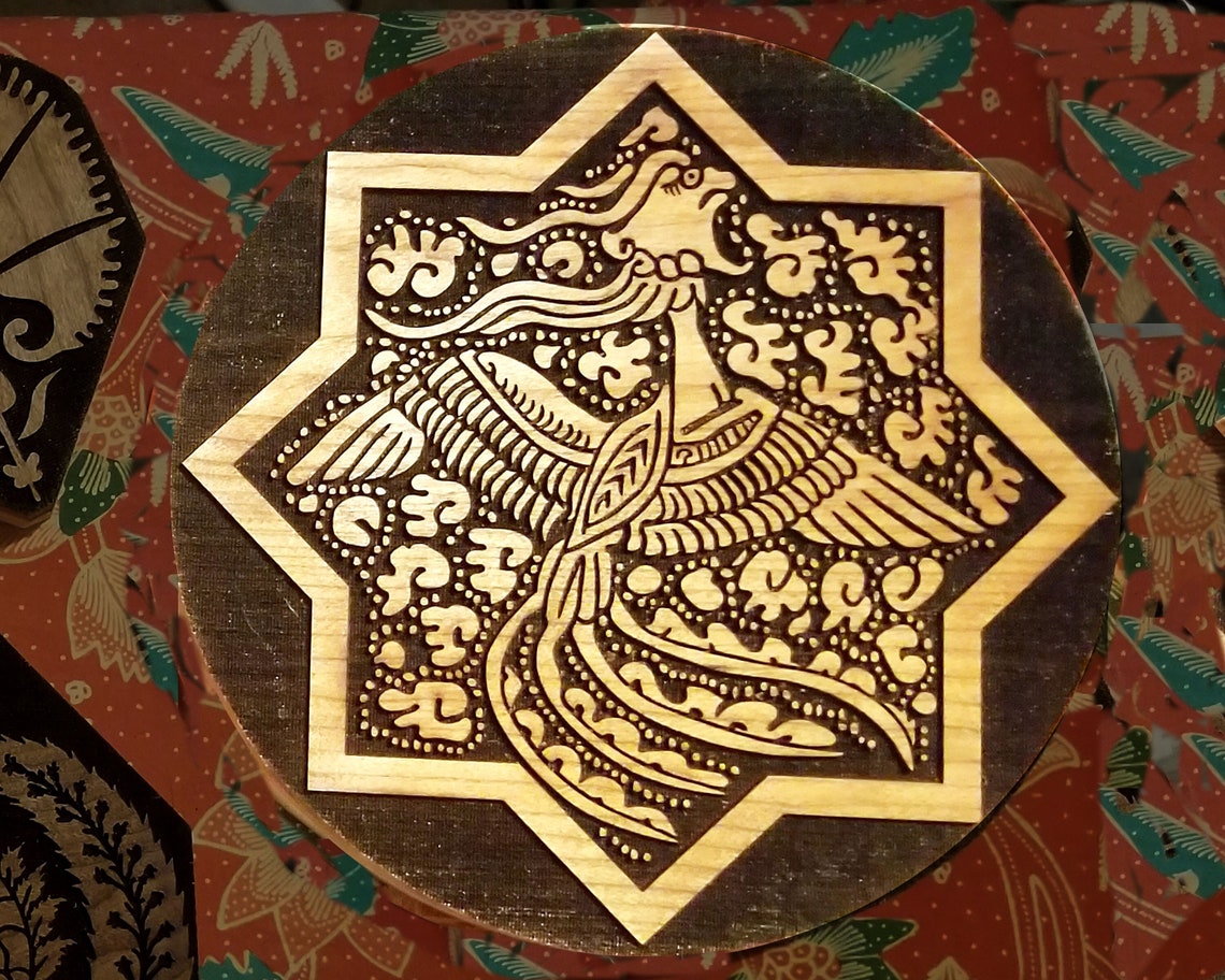 13th Century Il-khanid Phoenix Design (with Dots) Woodcut for Wood ...