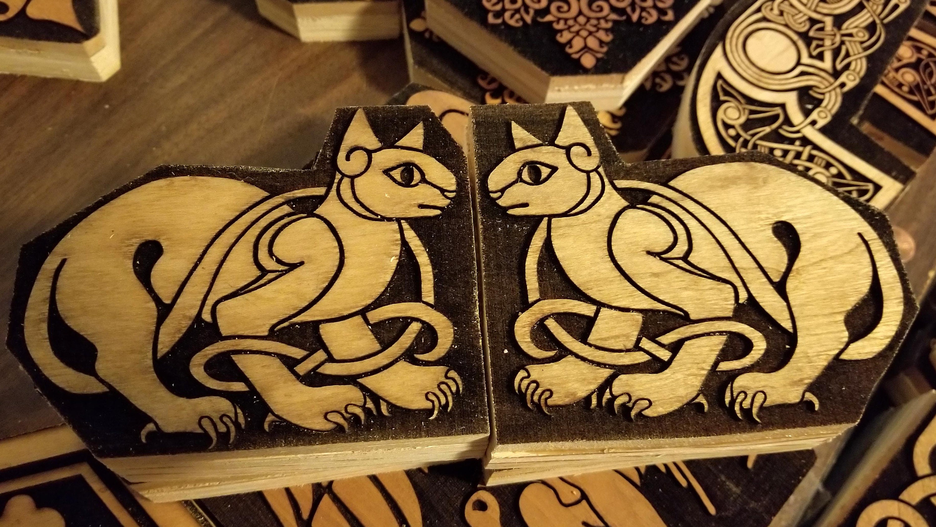Book of Kells Irish Pangur Bán Cat Woodcut Stamp for Wood Printing or ...
