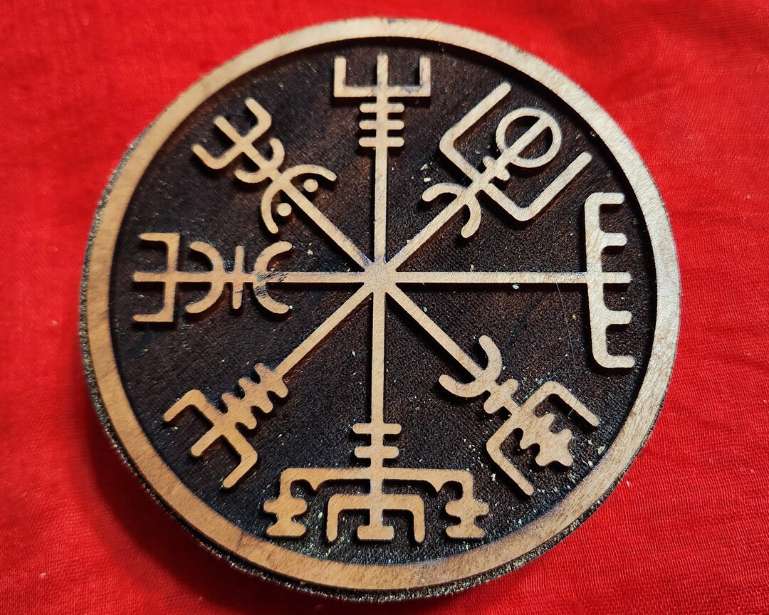 Vegvisir Viking Compass in Border Woodcut Stamp for Wood Block Printing ...