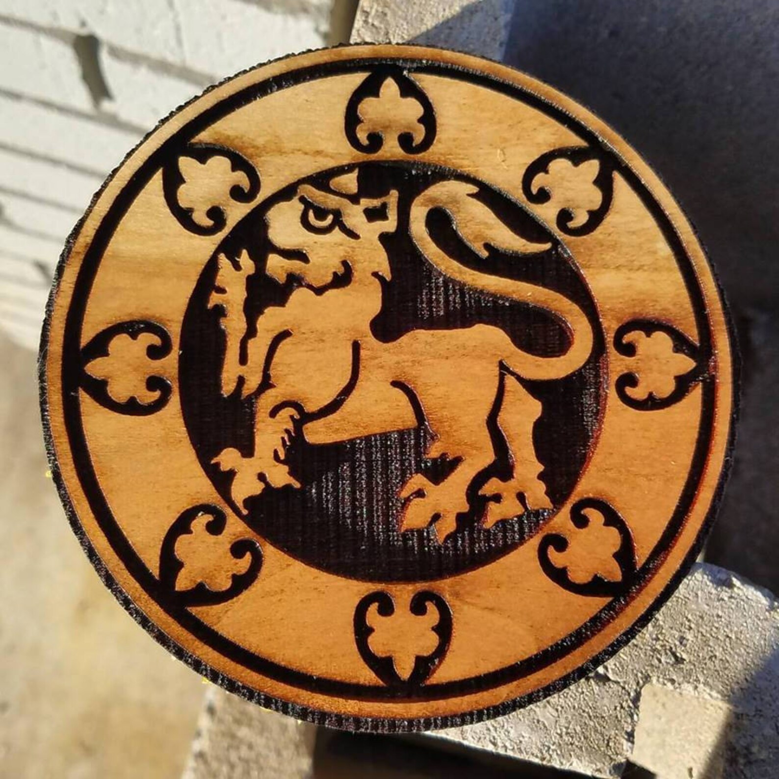12th Century Lion in Roundel From a Fragment De Manteau Woodcut Stamp ...