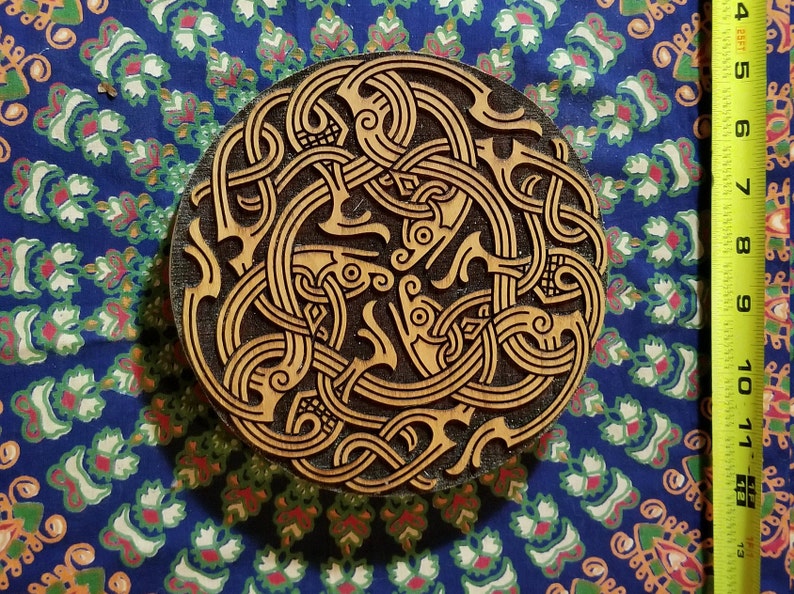 SCA Wood Block: Three Headed Jelling Style Beast Knotwork Woodcut for ...