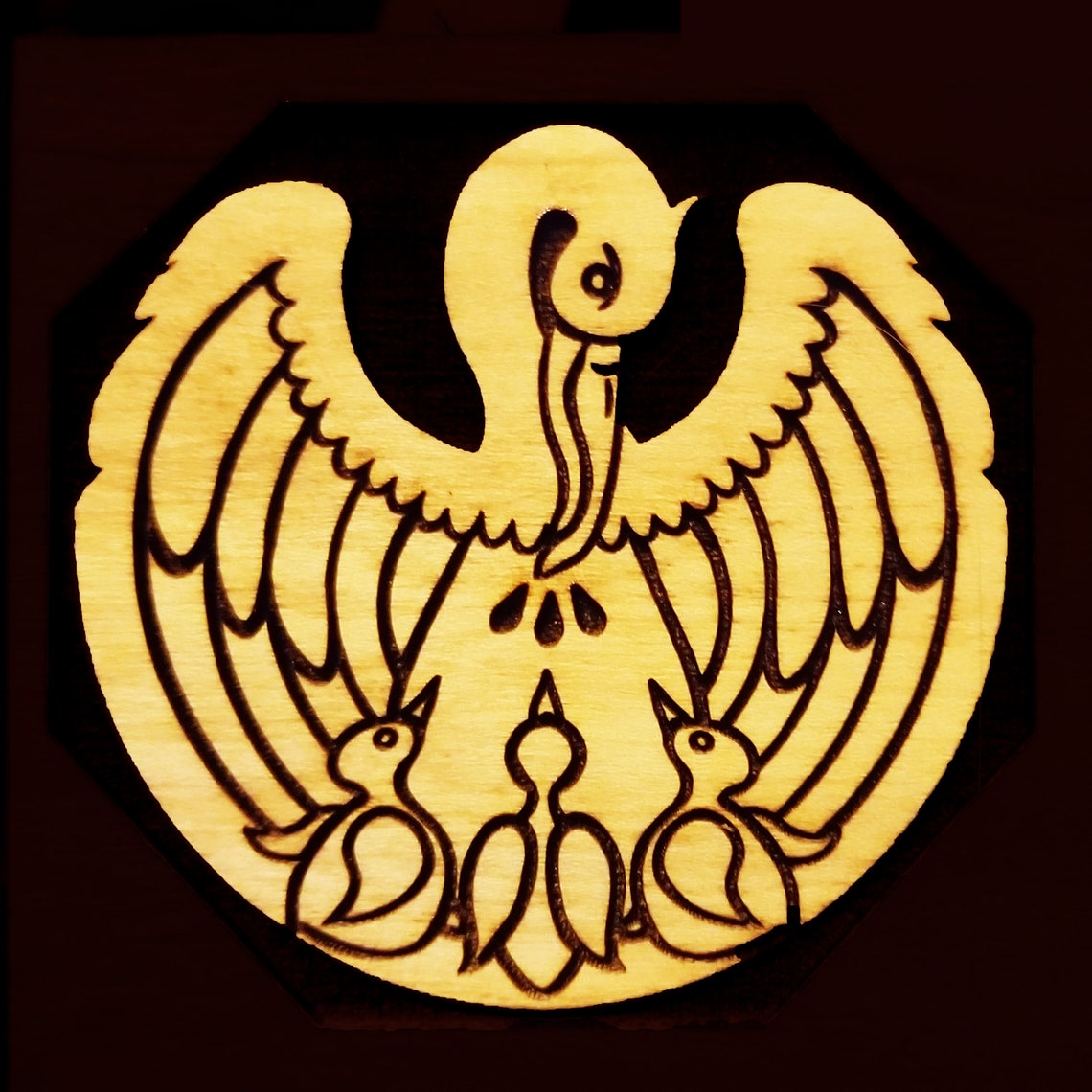 Round Pelican Three Chick Design Woodcut for Wood Block - Etsy