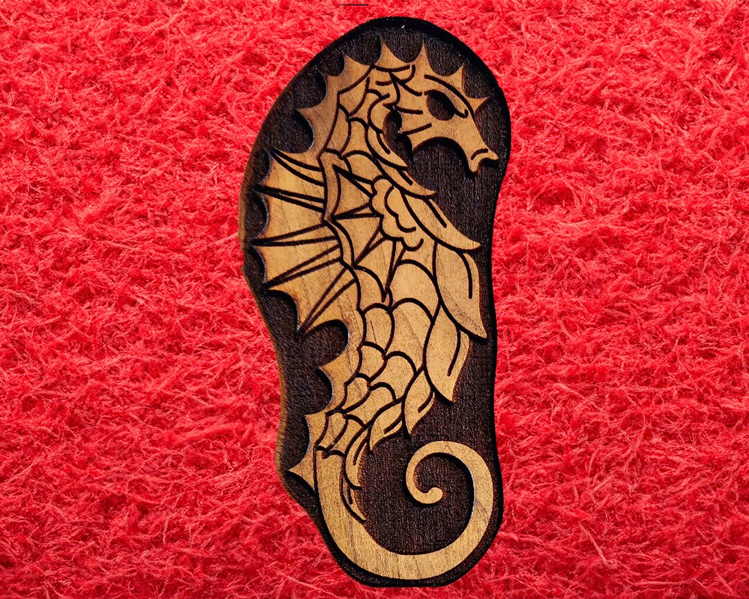 Heraldic Seahorse Natural Woodcut Stamp for Block Printing or Leather ...