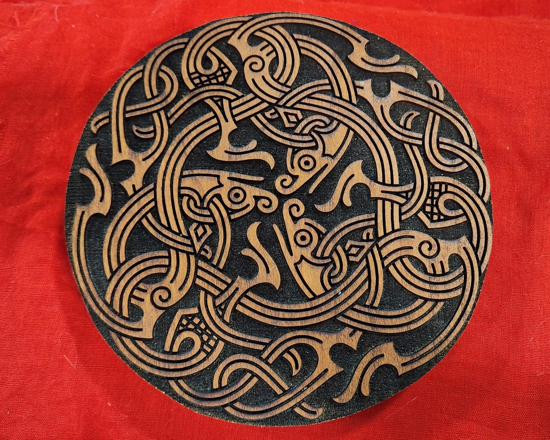 SCA Wood Block: Three Headed Jelling Style Beast Knotwork Woodcut for ...