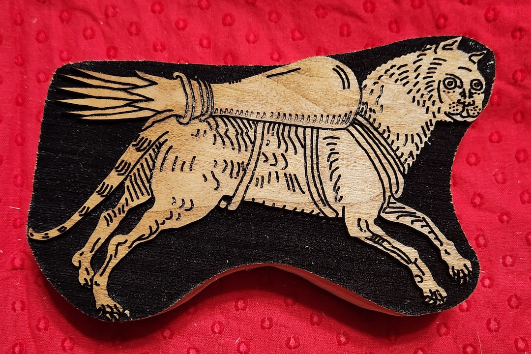 16th Century German Rocket Cat Woodcut Stamp for Wood Block Printing or ...