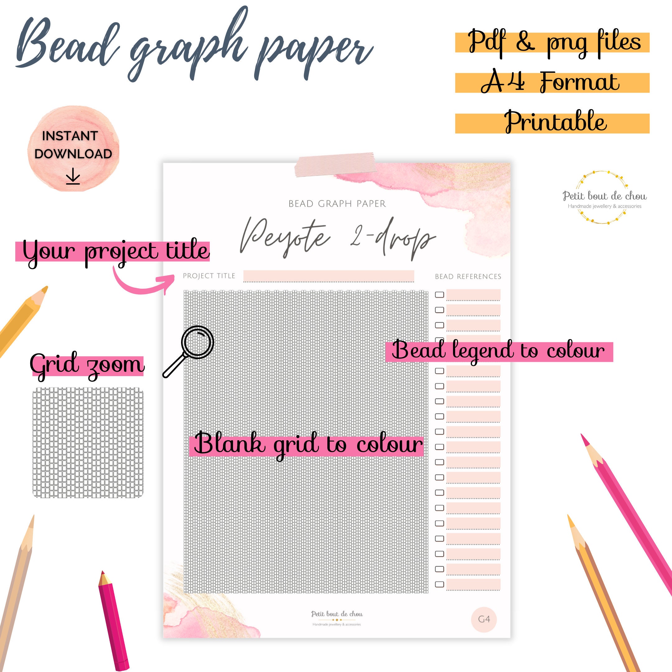 Peyote Bead Graph Paper 2-drop/miyuki Graph Paper/blank Bead Pattern ...