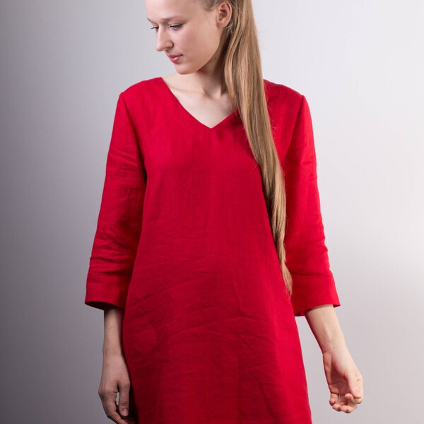 Red Linen Dress - Etsy