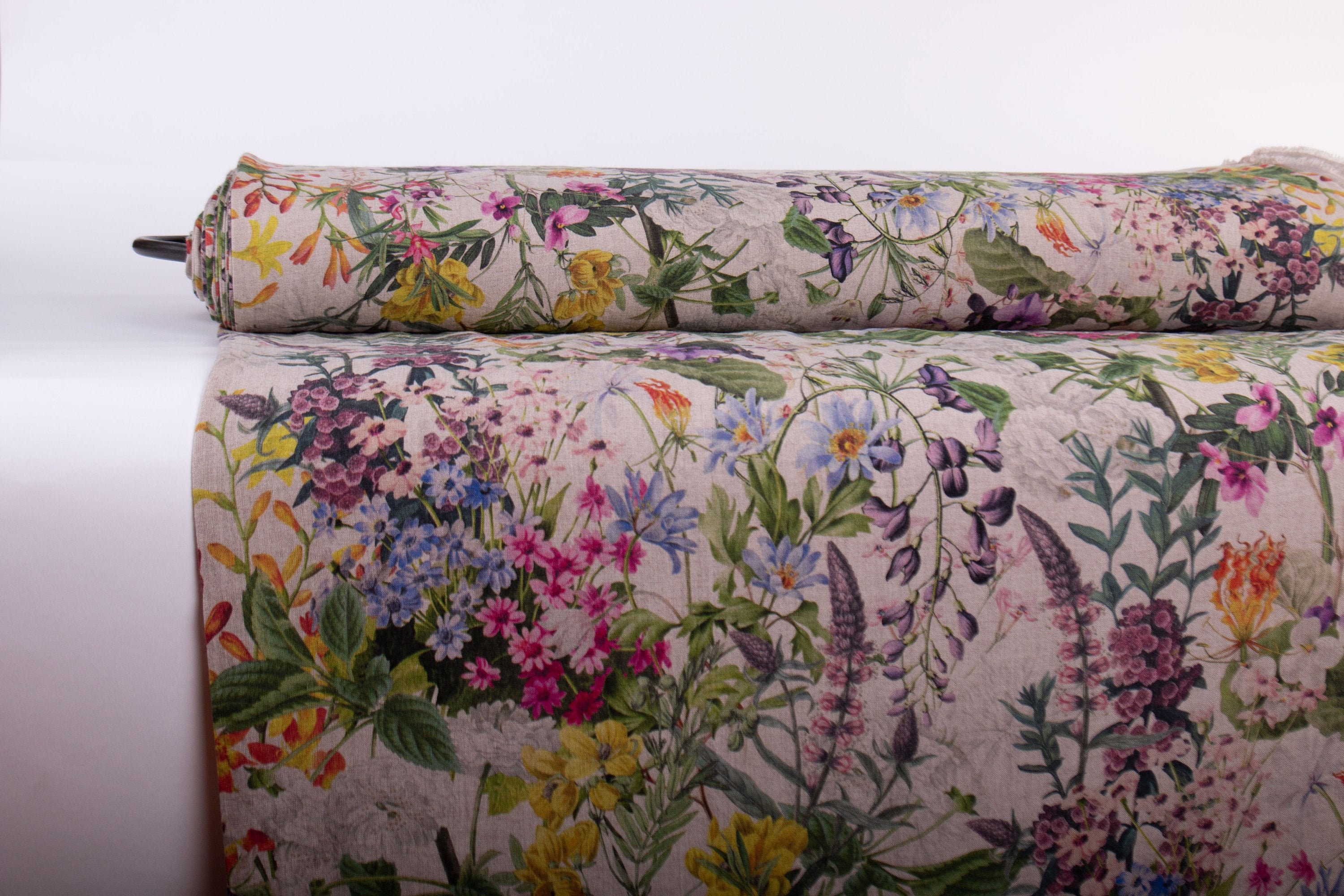 LinenBuy Pure 100% Linen Fabric Summer Floral Natural Washed by The ...