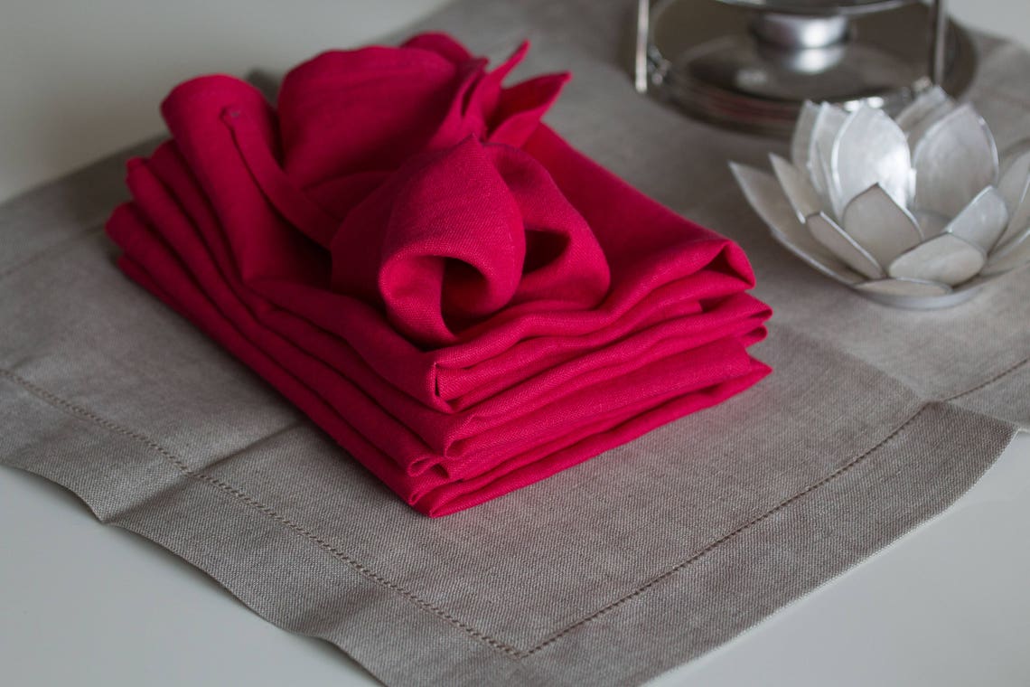 LINEN NAPKINS SET 6 Raspberry red Washed 100% linen napkins | Etsy