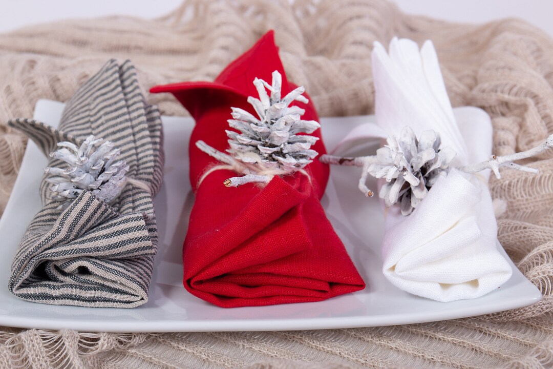 Handmade Linen Napkins Set: Berry Red Mitered Hem, Pre-washed - Etsy
