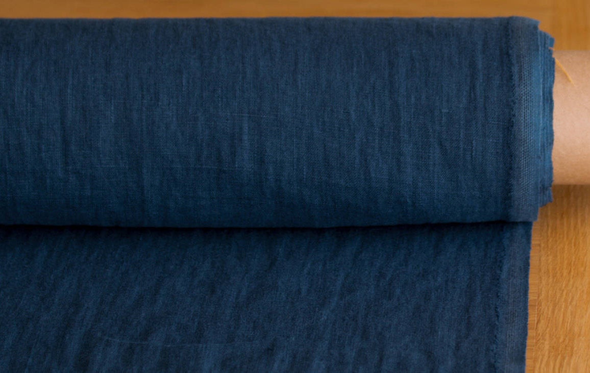 Pure linen 100% linen fabric 200gsm Midnight Blue Washed Softened Plain ...