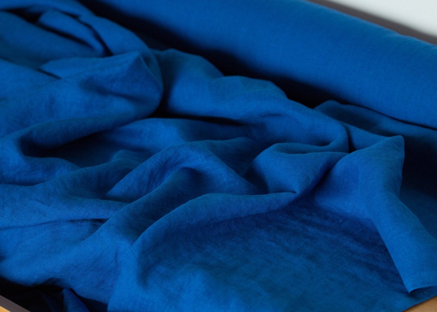 LINEN FABRIC medium weight Bright blue Cornflower blue washed pure 100% ...
