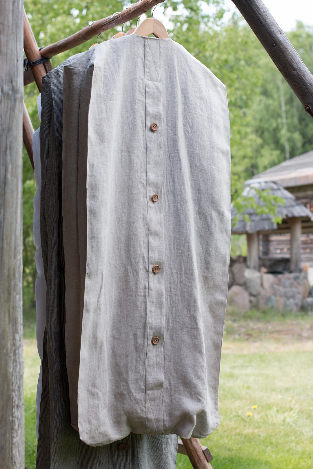 Linen Garment Bag: 100% Organic, Wooden Buttons or Zipper - Etsy