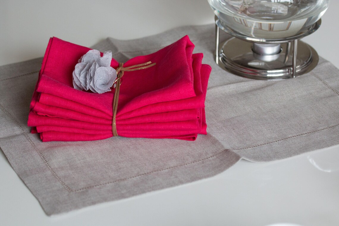 LINEN NAPKINS SET 6 Raspberry Red Washed 100% Linen Napkins - Etsy