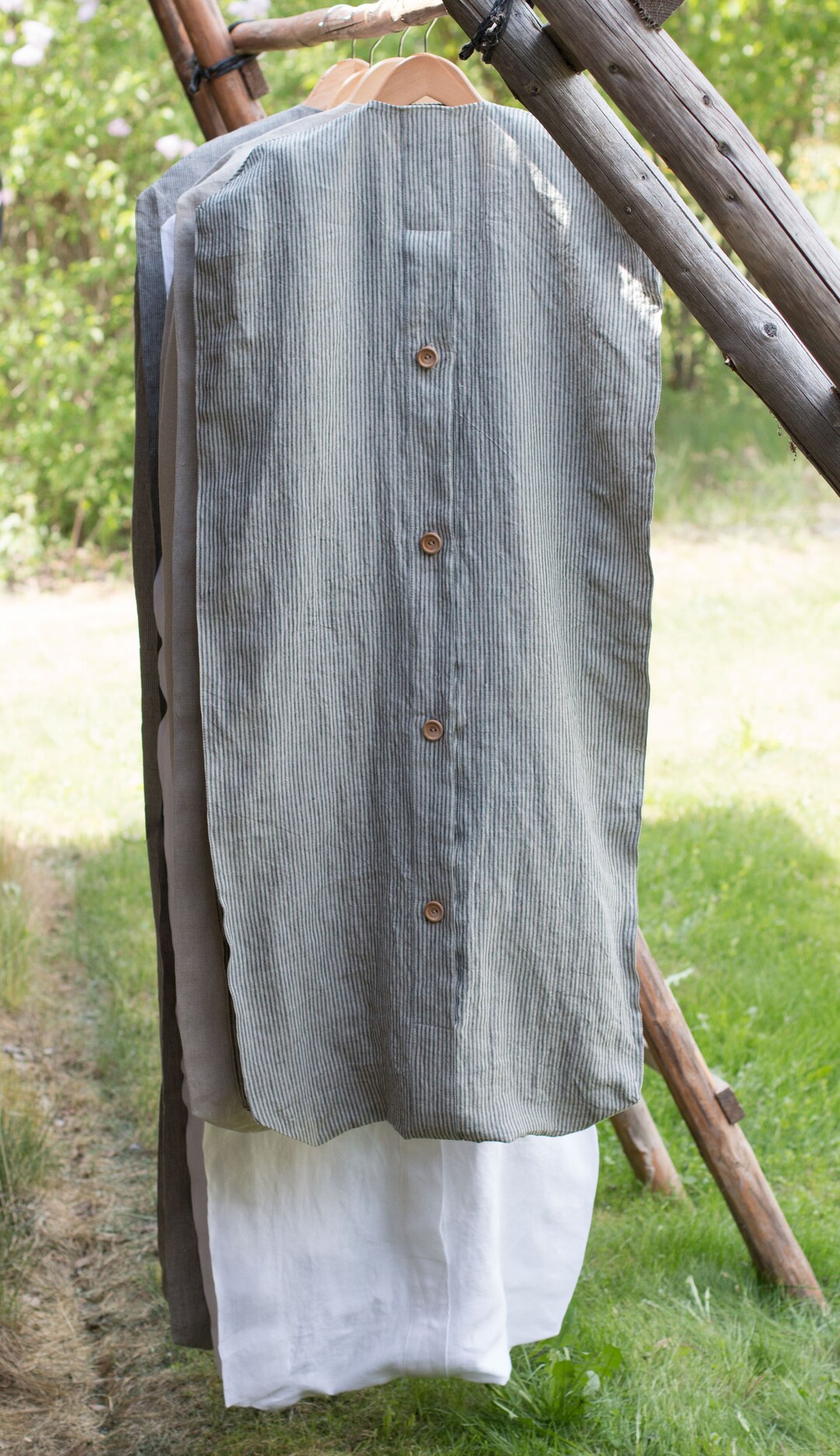 Organic Linen Garment Bag: Wooden Button Closure, Clothing Storage - Etsy