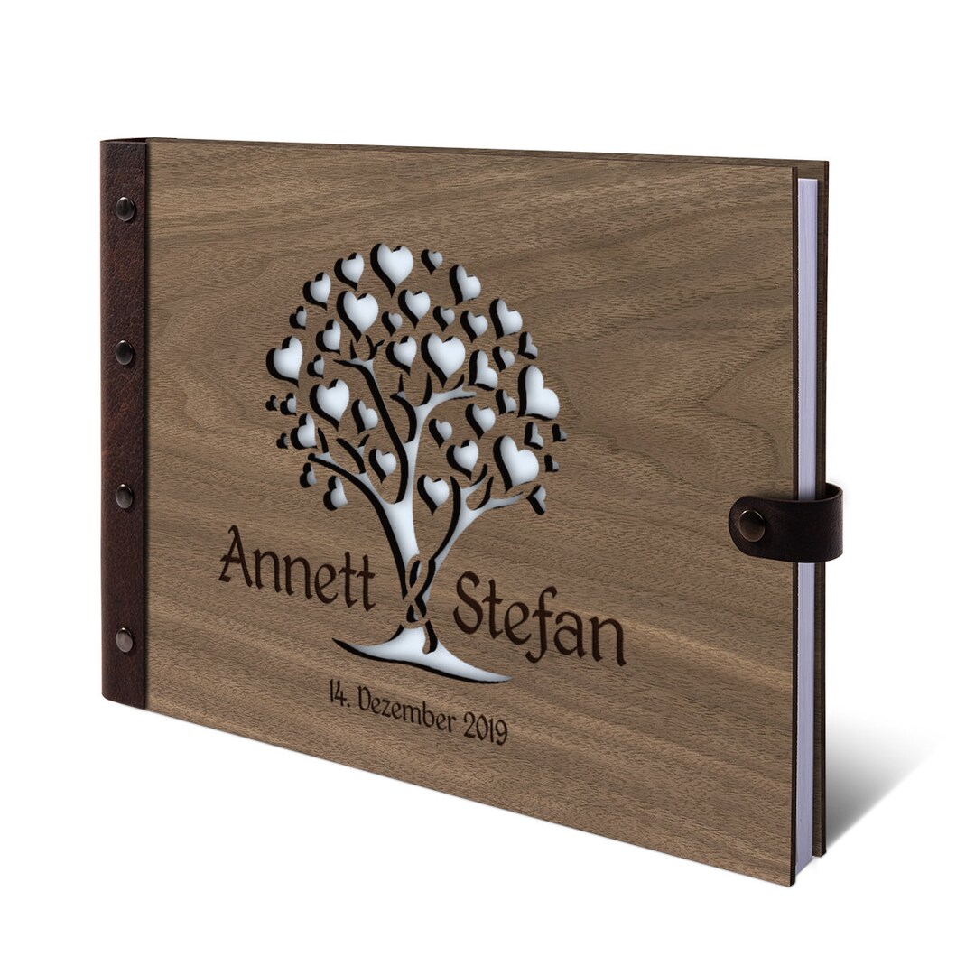 Personalized Wooden Guest Book With Leather Spine Engraving ...