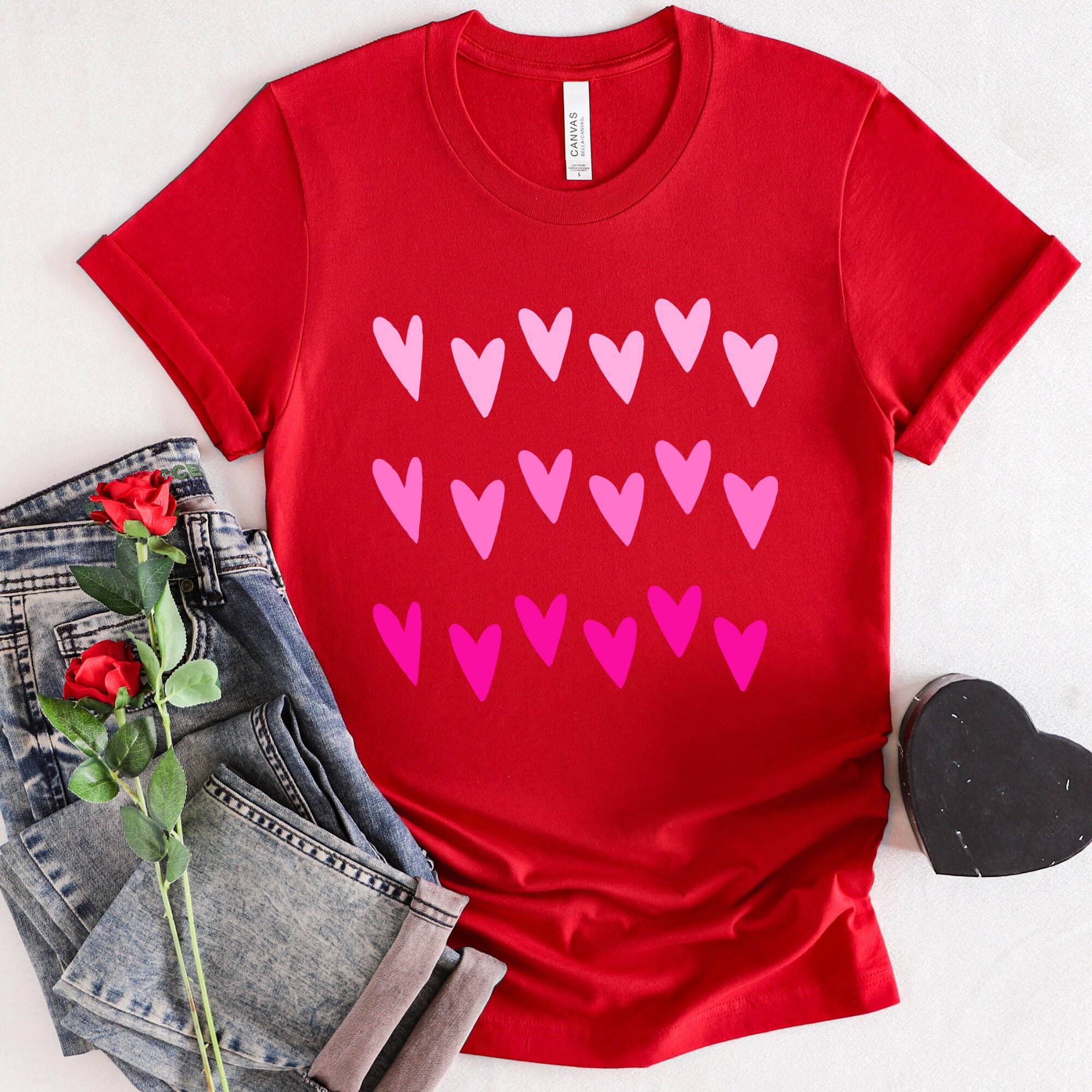Ombre Hearts Tee, Pink Heart Tee, Valentine's Day T-shirt, Galentine's ...