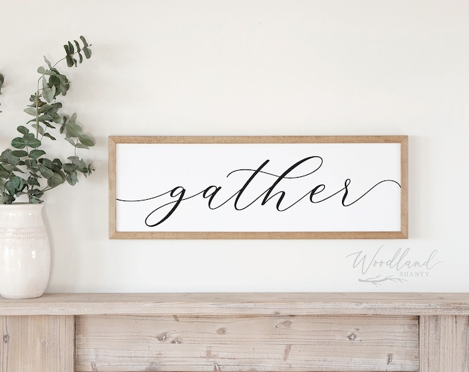 Large Dining Room Decor | Framed Gather Sign | Wood Sign | Farmhouse ...