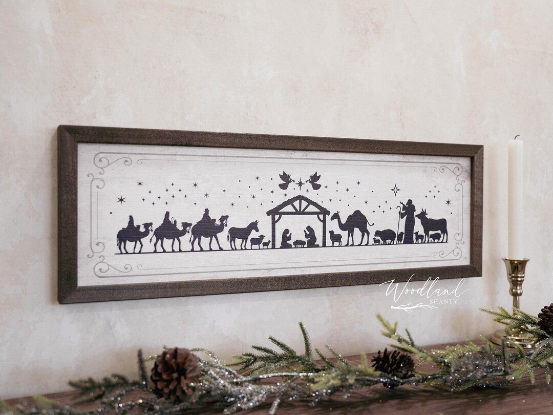 Framed Nativity Scene Sign, Nativity Wall Art Decor, Christian ...