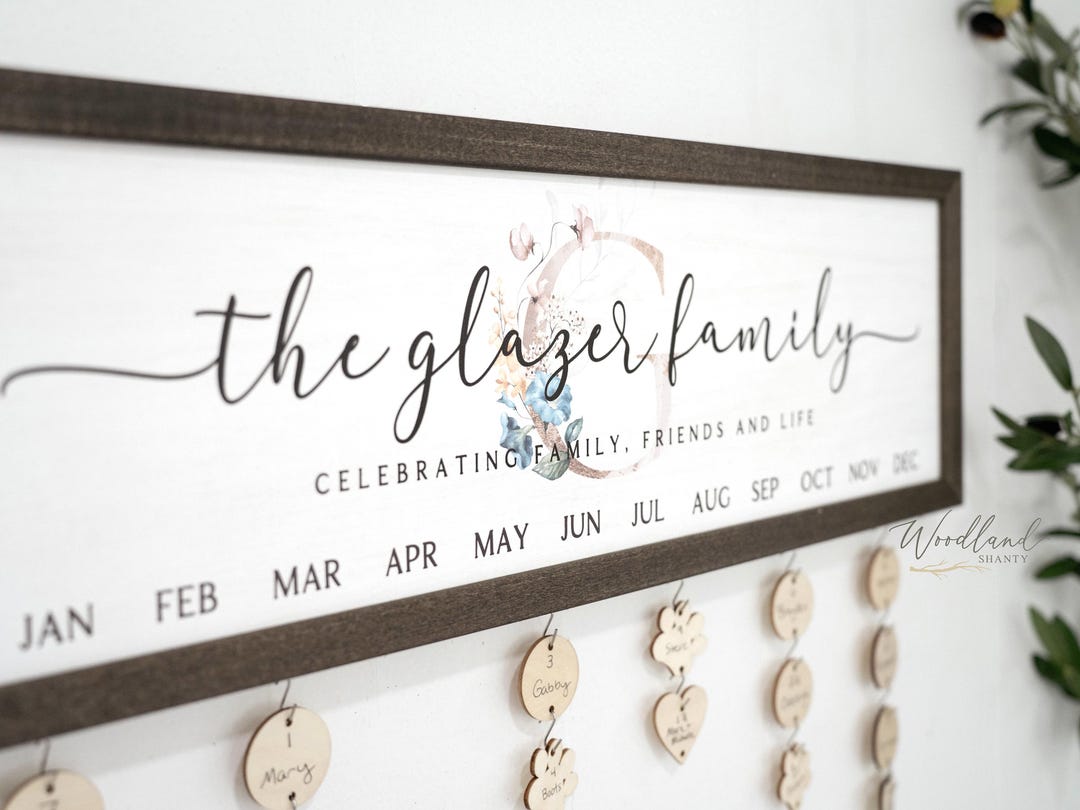 Personalized Floral Monogram Birthday Calendar, Custom Perpetual Family ...