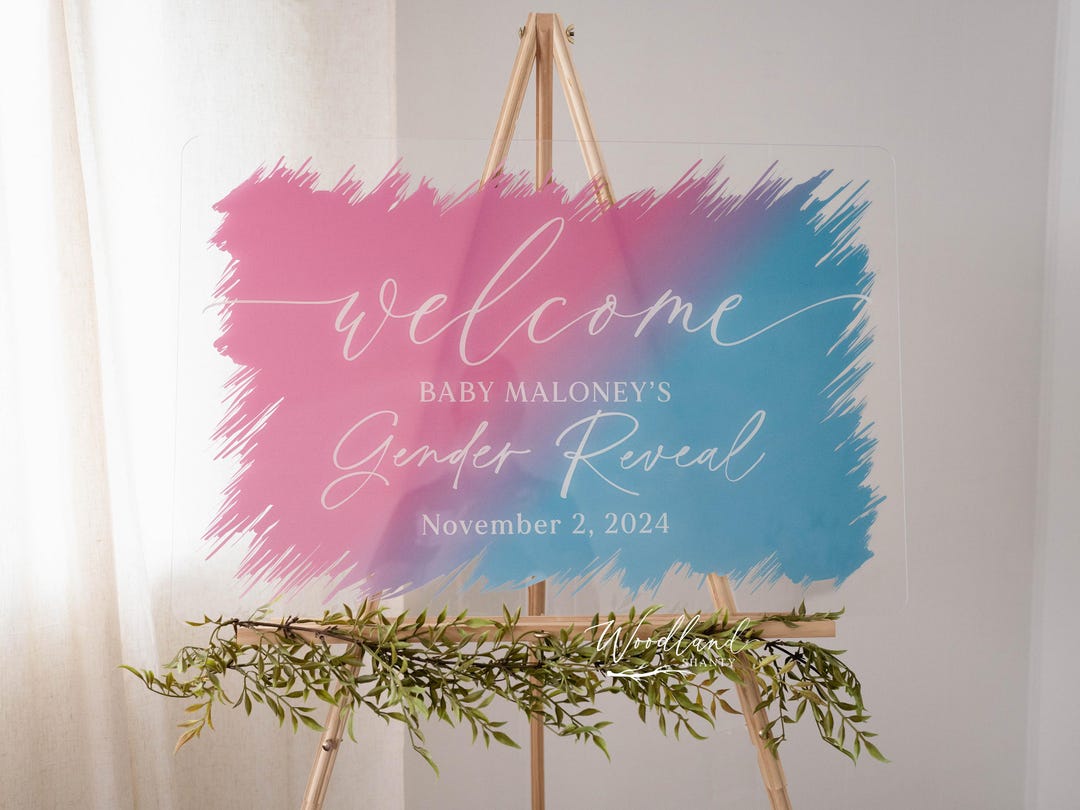 Welcome Gender Reveal Party Sign, Brushed Print Acrylic Gender Reveal ...