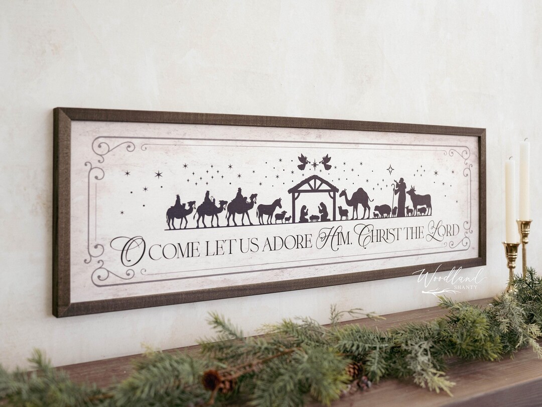 Nativity Scene Decor, O Come Let Us Adore Him Christ the Lord Framed ...