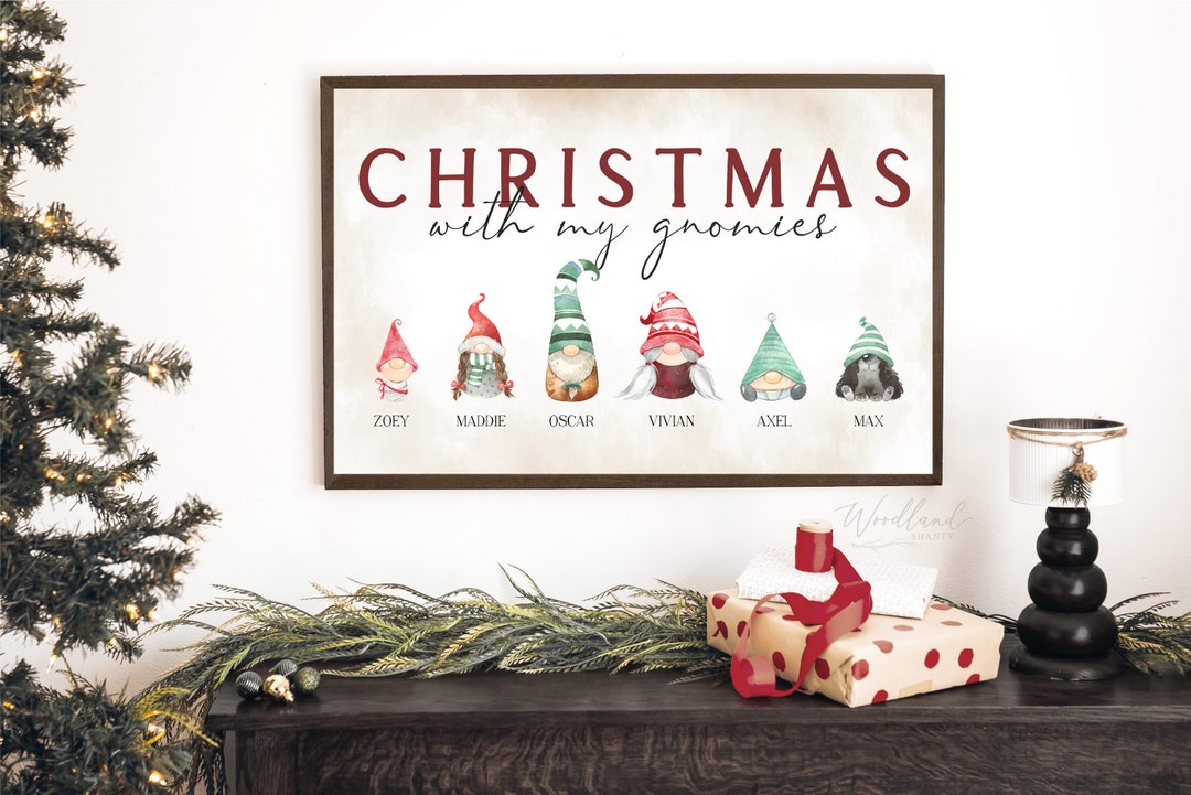 Christmas With My Gnomies, Personalized Gnome Christmas Wall Art Sign ...