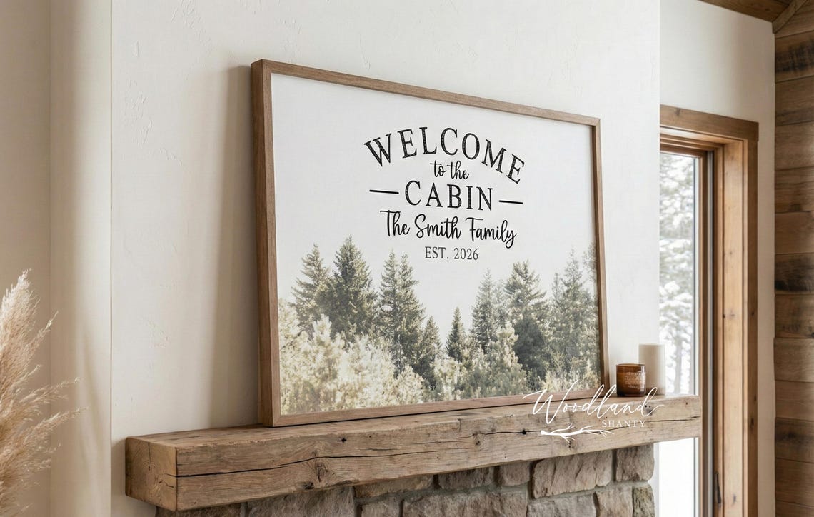 Personalized Welcome to Our Cabin Sign, Custom Family Name Cabin Wall ...