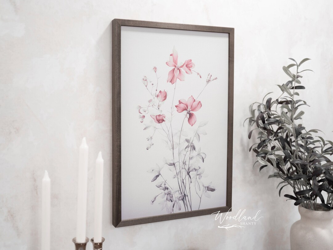 Pink Flower Wall Art, Pink Flower Print, Framed Pink Black Vintage ...