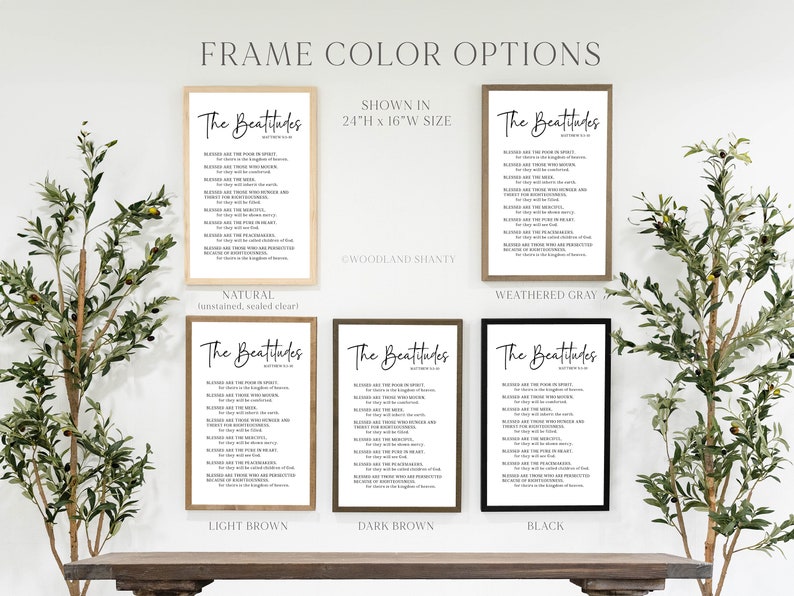 The Beatitudes Framed Sign, Matthew 5:3-10, Christian Wall Art ...
