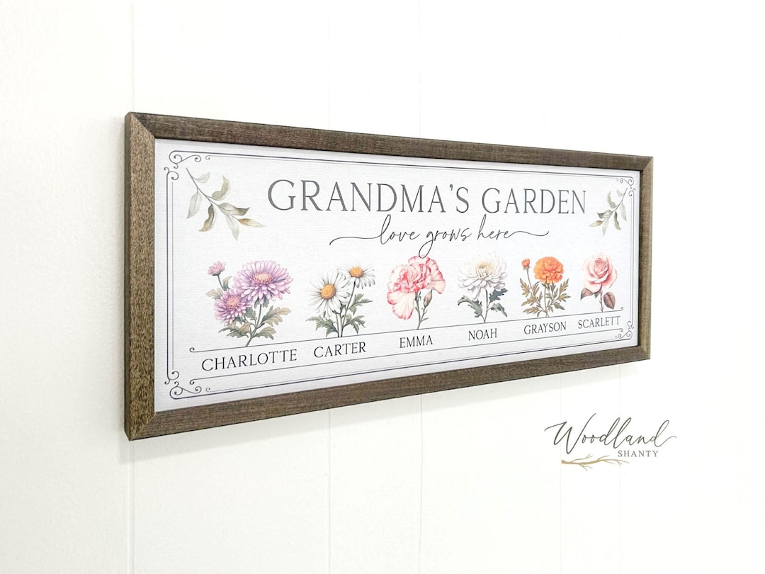Framed Birth Month Flowers Sign, Grandma's Flower Garden Sign, Mom's ...