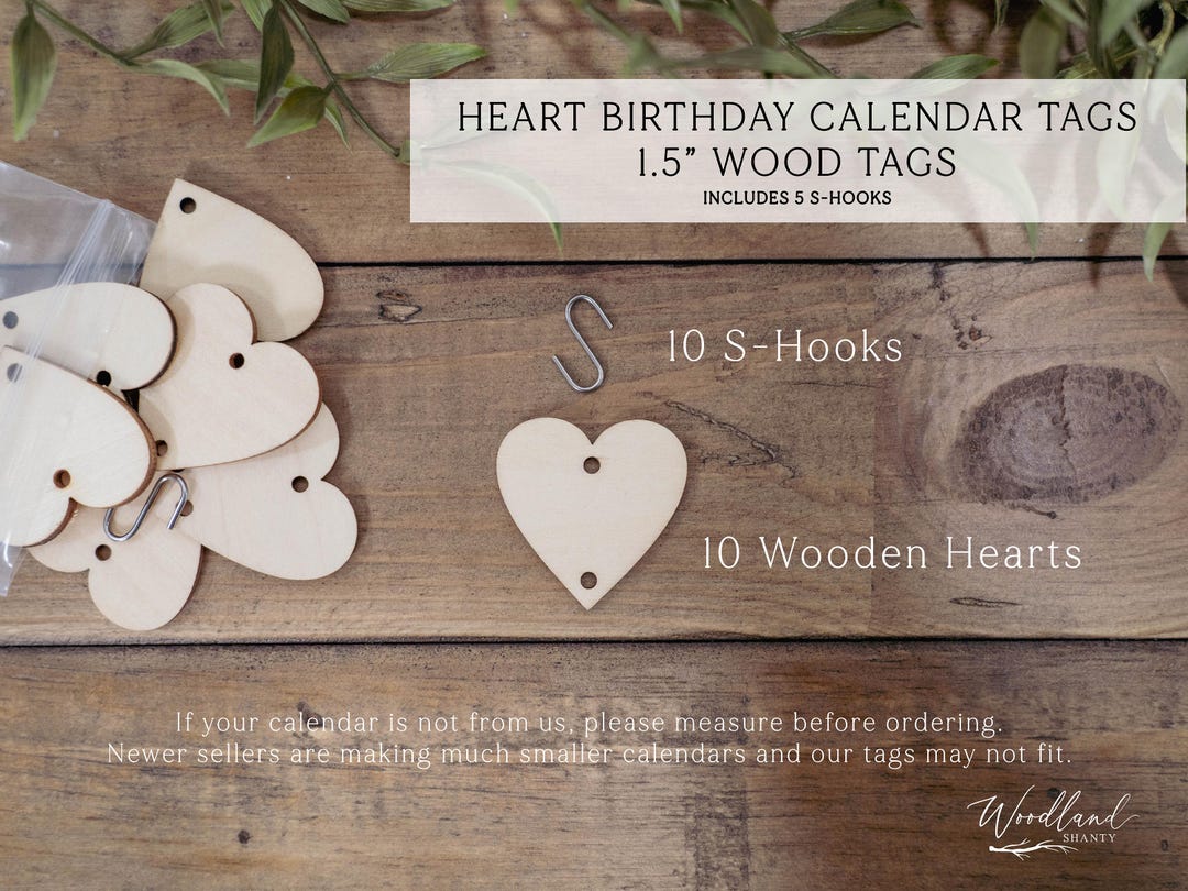 Birthday Calendar Heart Tags, 1.5" Heart Shaped Tags, Additional ...