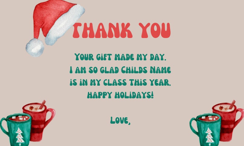 Christmas Thank You Cards Set of 3 Teacher Student Parents Gratitude ...