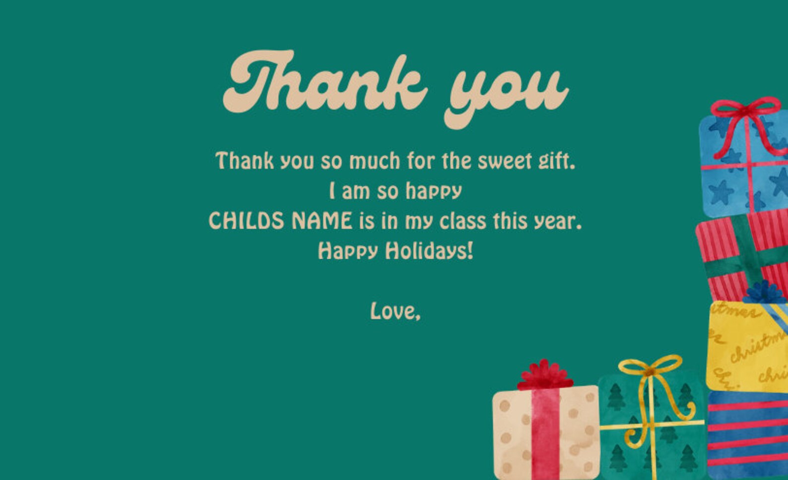 Christmas Thank You Cards Set of 3 Teacher Student Parents Gratitude ...