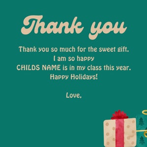Christmas Thank You Cards Set of 3 Teacher Student Parents Gratitude ...