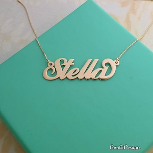 14k Gold Name Necklace Classic Real Solid 14 Karat Gold Name Chain ...