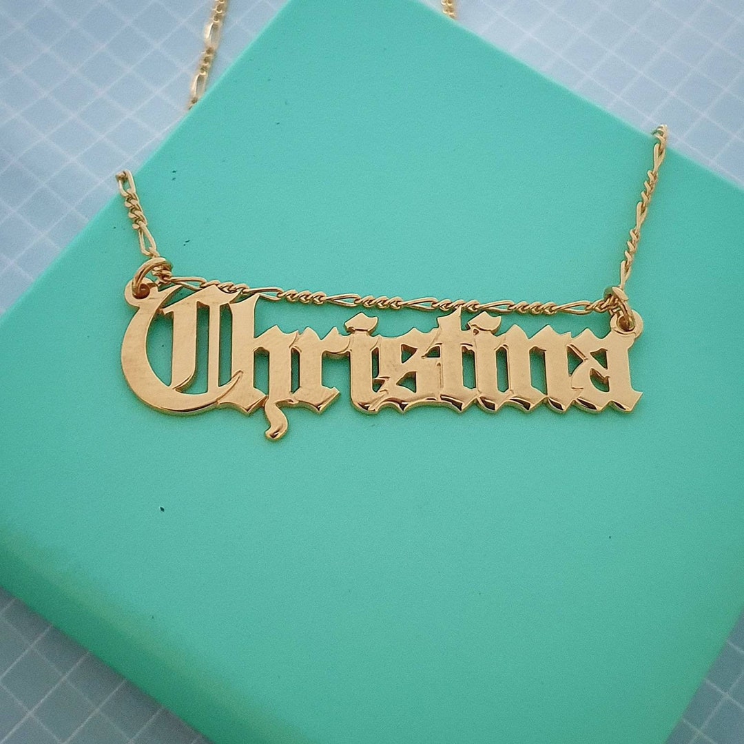 Personalized Name Necklace Gothic Old English Christina Design - Etsy