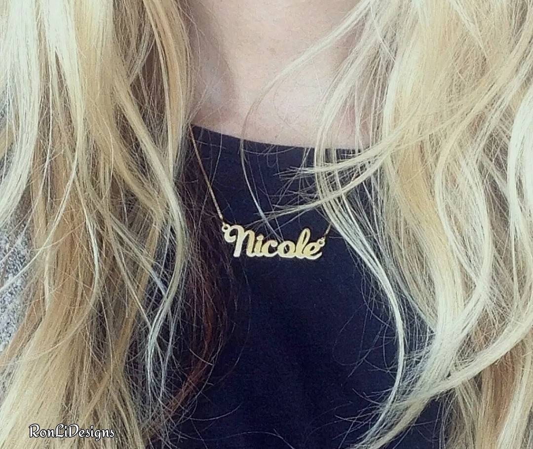 Gold Name Necklace Nicole Style Order Any Name Personalized 18K Gold Plated