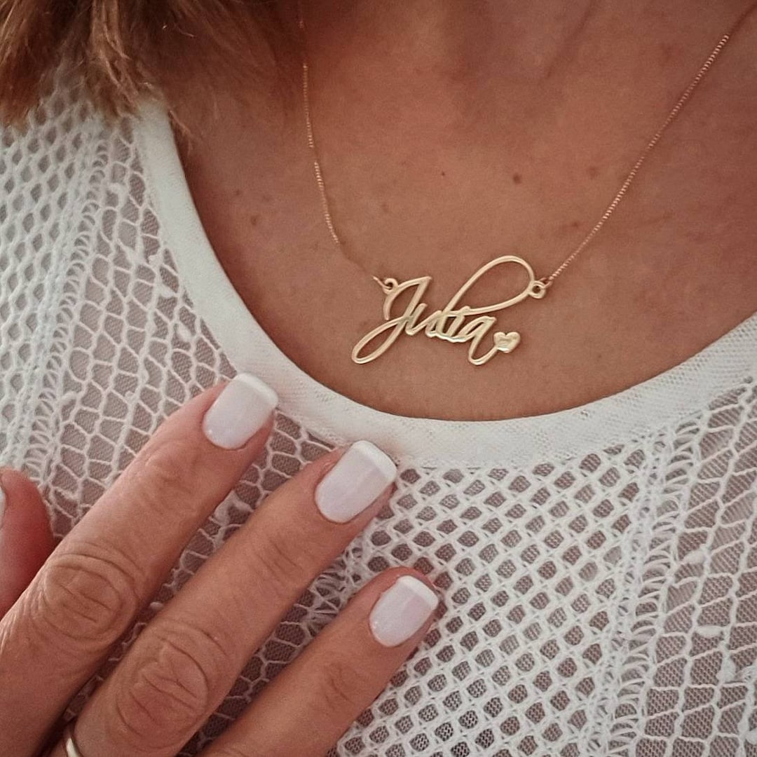 Real Gold Name Necklace Julia Heart Style - Etsy