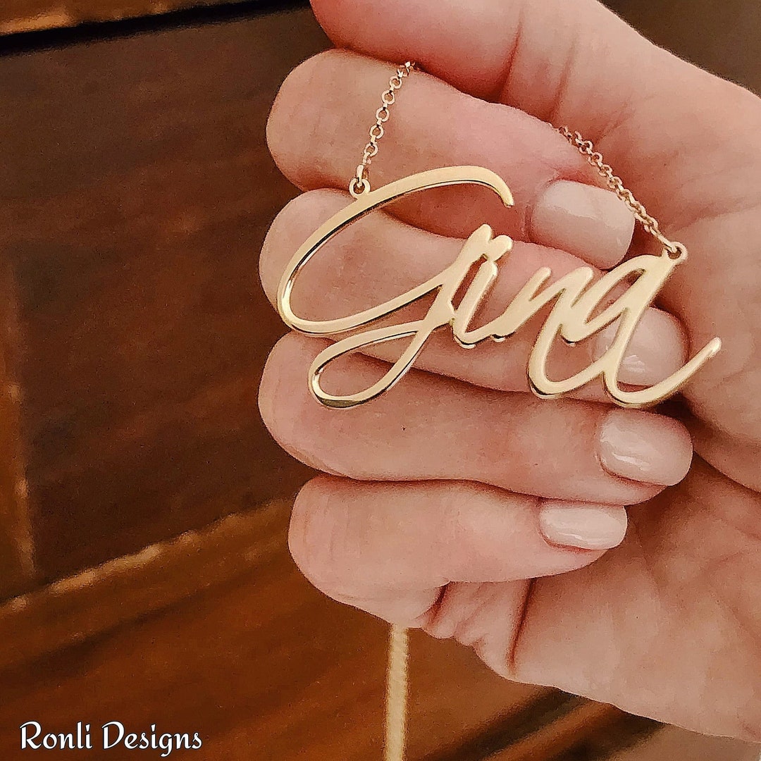 Large Name Necklace Gold Gina Style Big Personalized Pendant and Chain ...