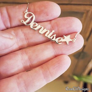 Name Necklace Star Design in Solid Sterling Silver 925 - Etsy