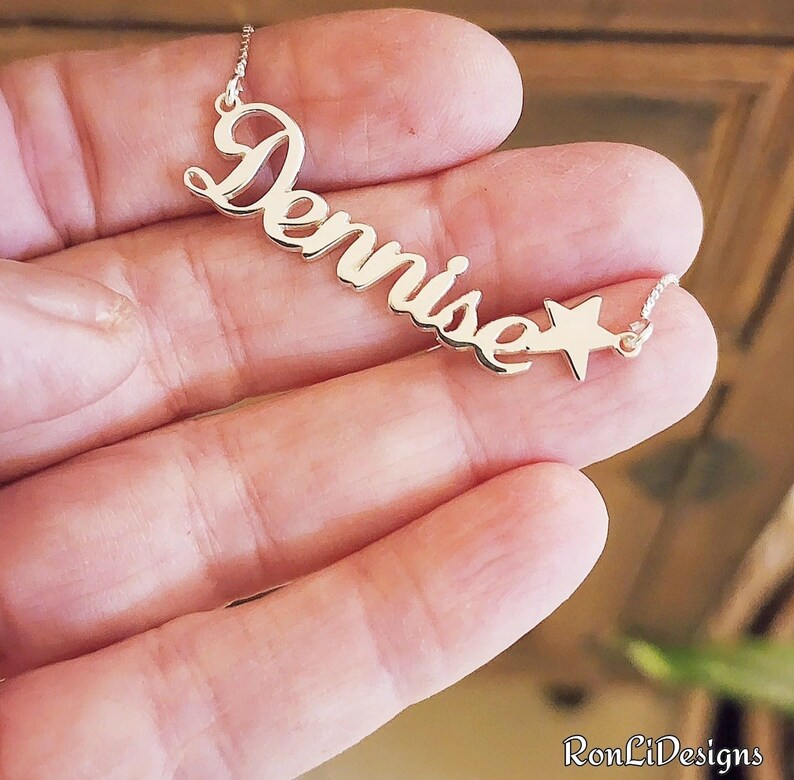 Name Necklace Star Design in Solid Sterling Silver 925 - Etsy